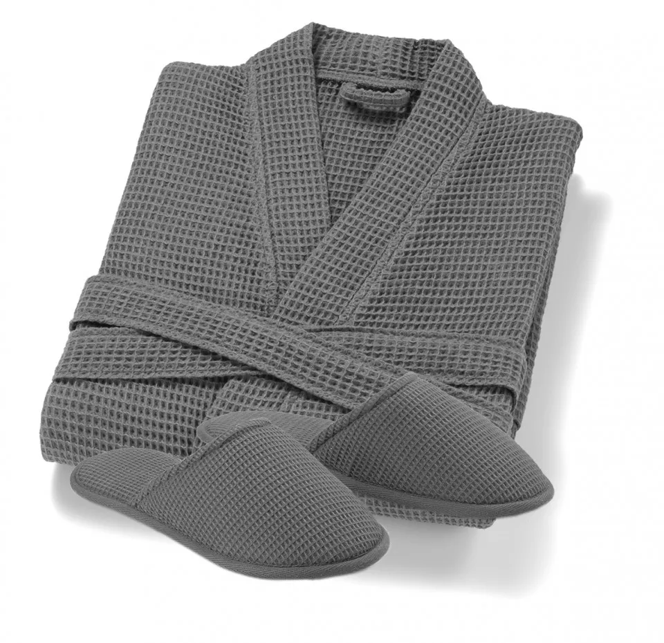 Short Kimono Robes Hotel Spa Sauna Towel And Slippers Gray Waffle Robes ...