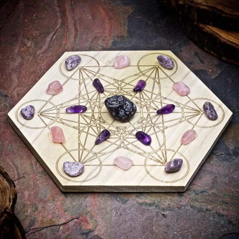 6 Inch Sacred Geometry Grid Board Stress Relief Mini Crystal Grid Set ...