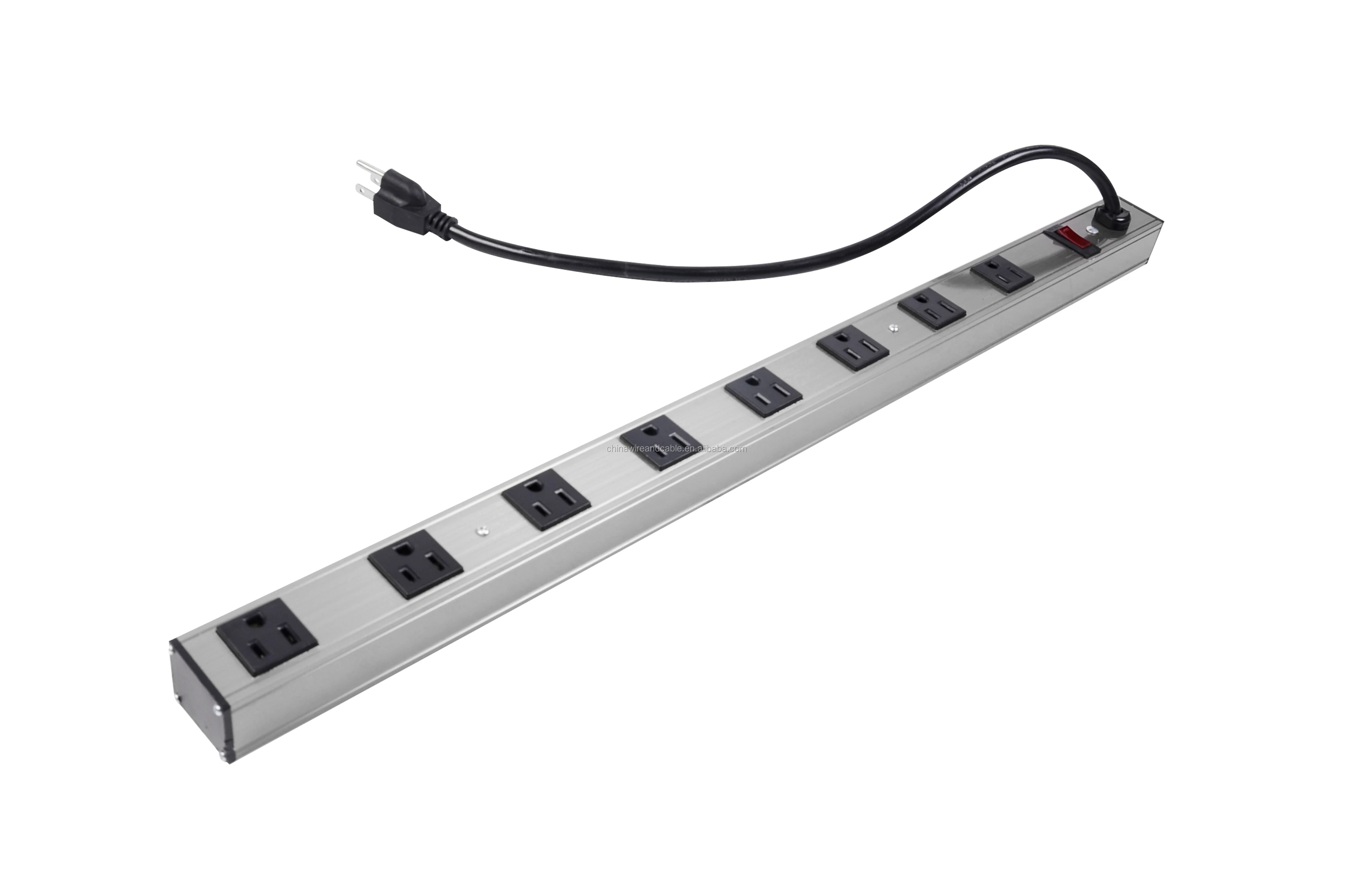 125v,15a,3ft Cord,5-15r 8 Outlet Horizontal Industrial Metal Power ...