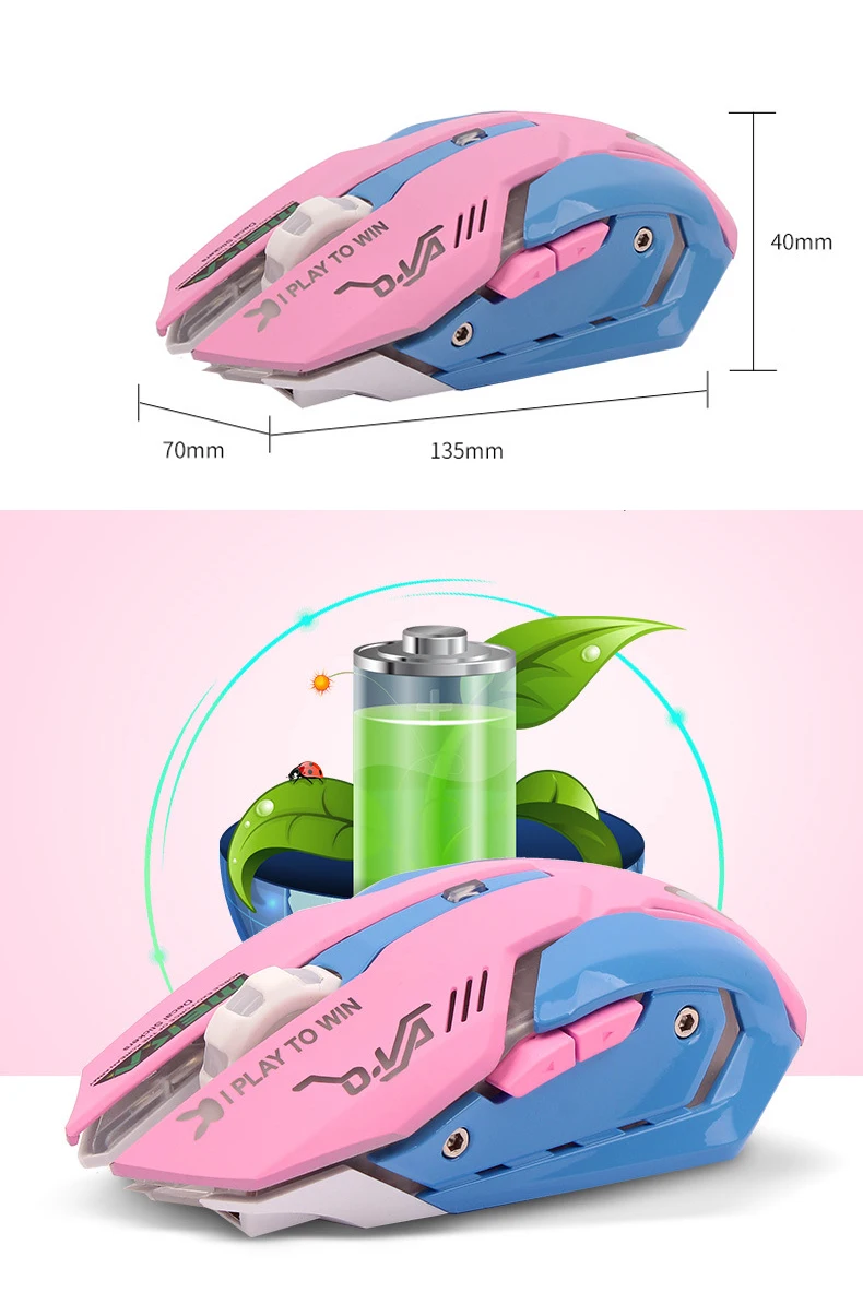 Darshion 2.4G Wireless Mouse - 2400 DPI Rechargeable Pink