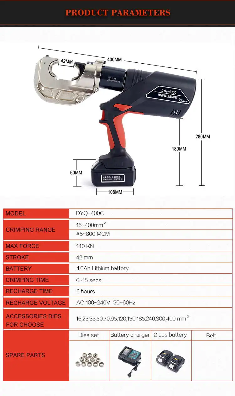 Manufacturer Price Cordless Crimping Tool 16-400mm 14 Tons Hydraulic ...