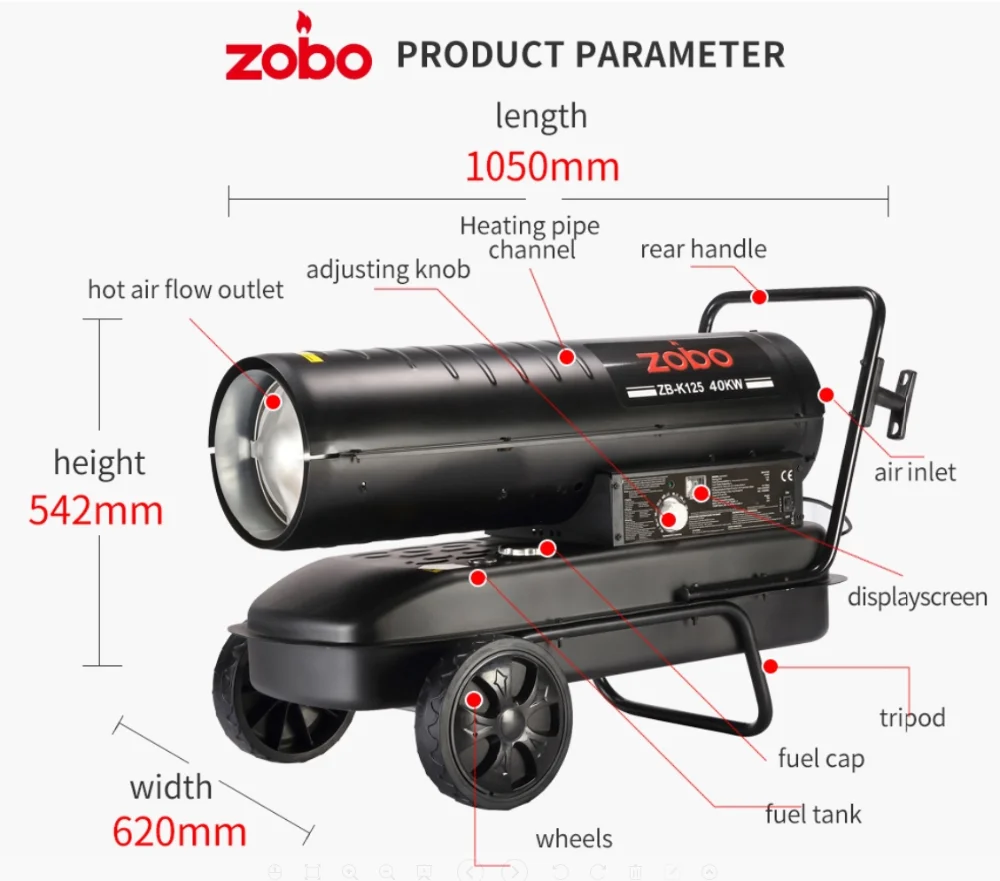 Zobo 30kw Portable Industrial Diesel Heaters Poultry Farm Diesel Kerosene Hot Air Heater Brooder ...