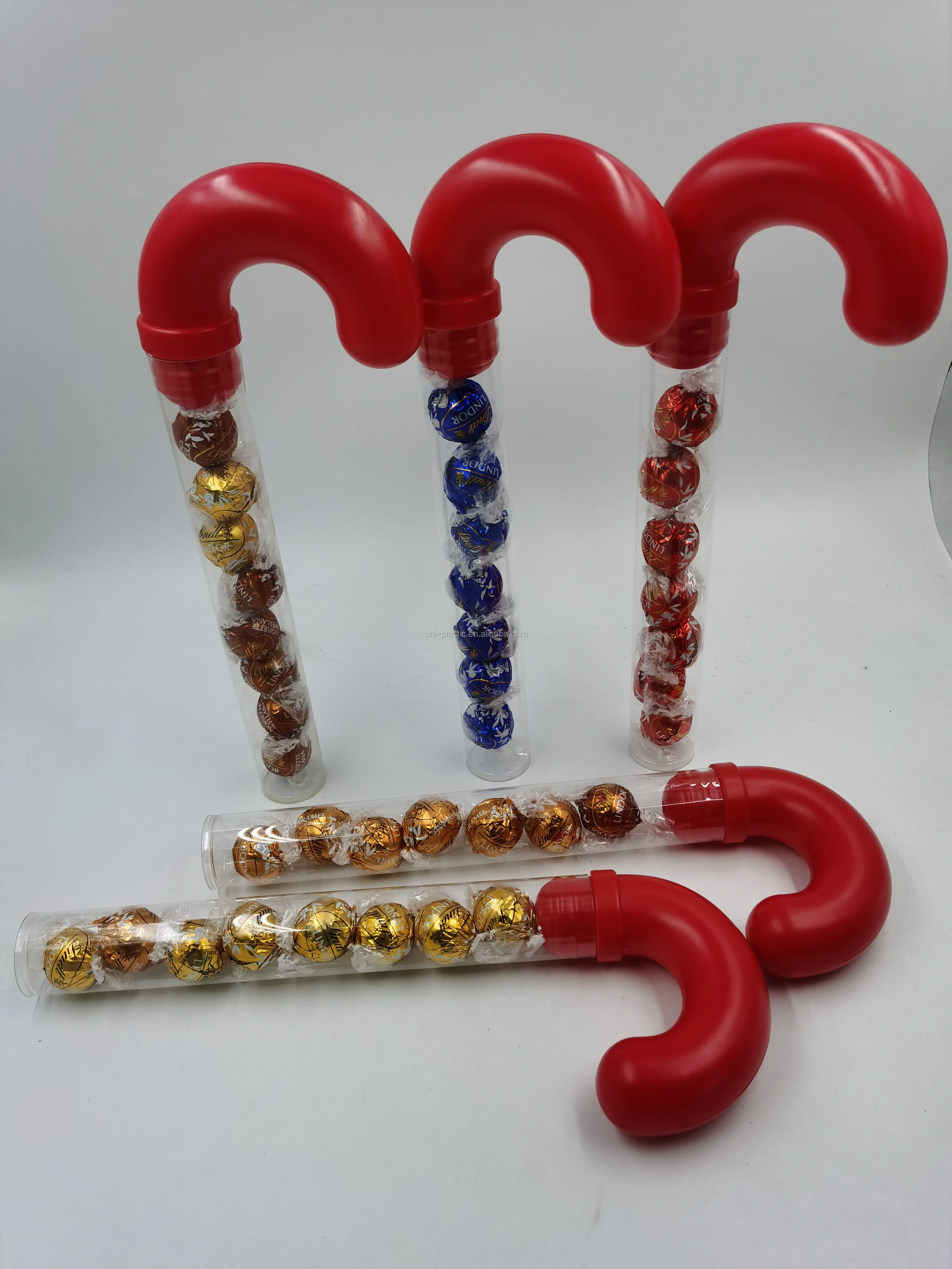 Empty Clear Plastic Holiday Candy Cane Tubes with Red Topper