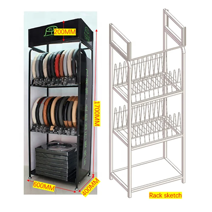 Auto Parts Powder Coated Display Rack 3 Shelves Steering Wheel Metal ...