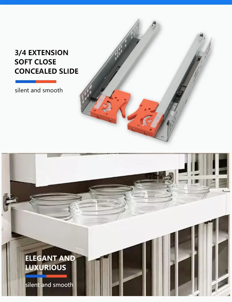2 Fold Soft Close Slide - Concealed Drawer Slides Runners