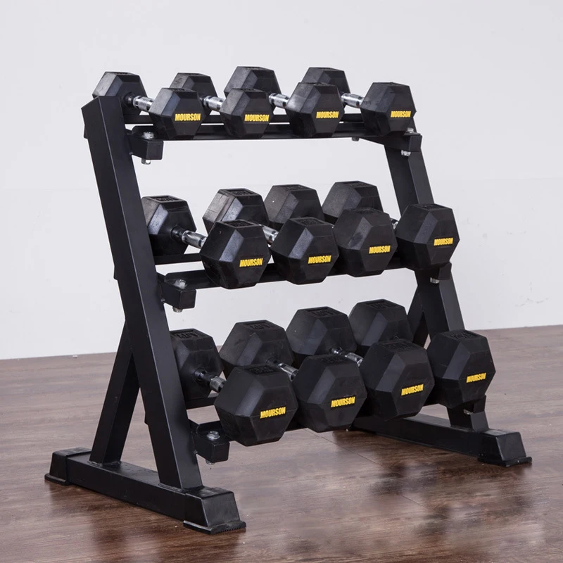 Fitness Gym Equipment 3 Tier Dumbbell Rack Rubber Coated Steel Dumbbell ...