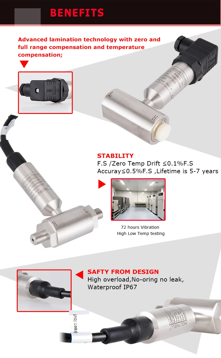 Holykell 4-20ma RS485 Compact Differential Pressure Transducer