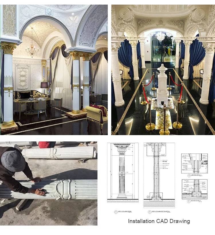 PFM Restaurant Project Round Roman Stone Pillars White Marble Columns