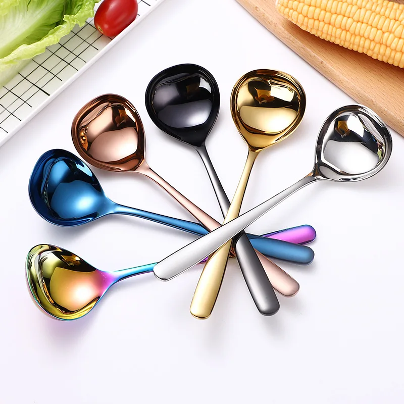 304 Stainless Steel Soup Spoon Hot Pot Spoons Round Head Long Handle ...