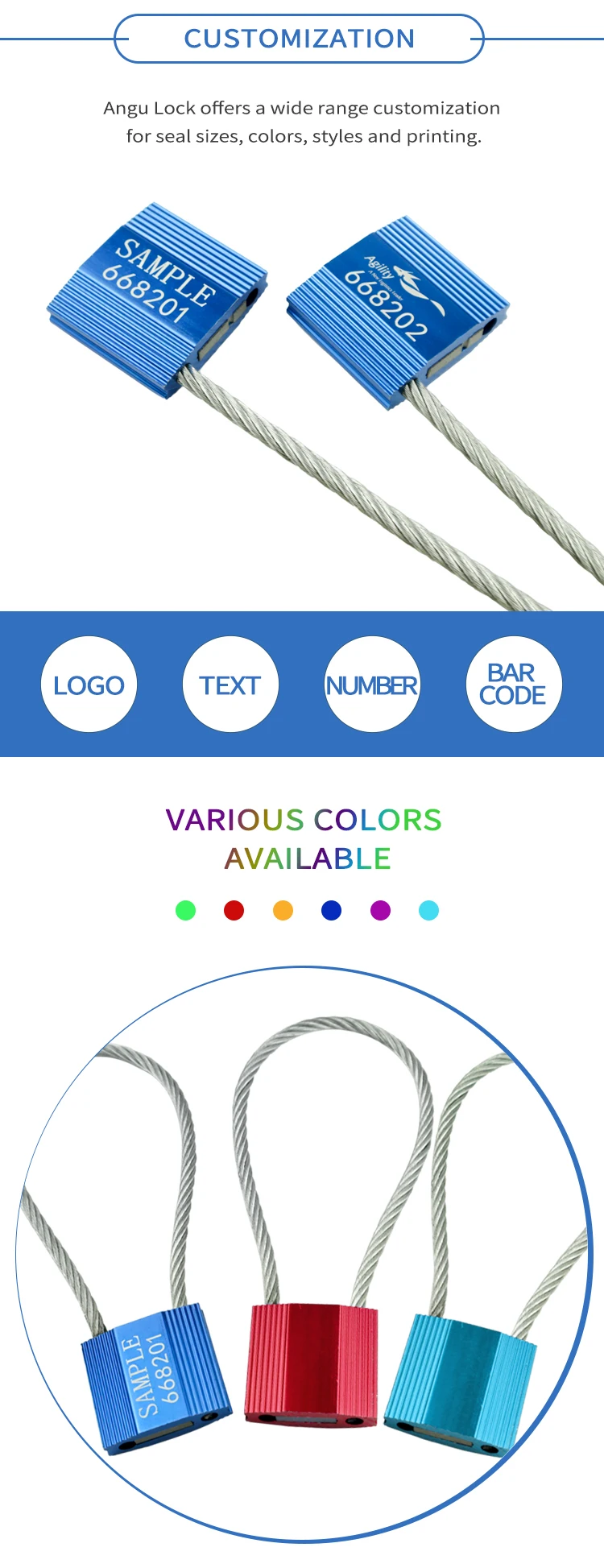 Dark Blue Metal Truck Container Cable Seals with 2.5mm Wire Diameter ...