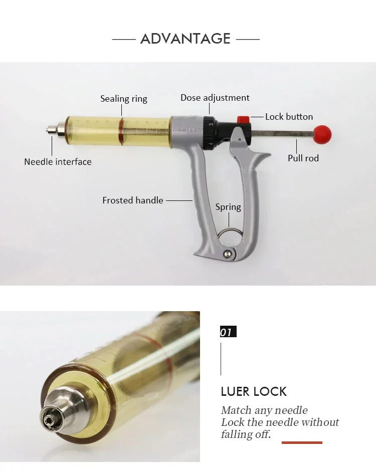 50ml Animal Vaccine Syringes Veterinary Instrument Reusable Automatic ...