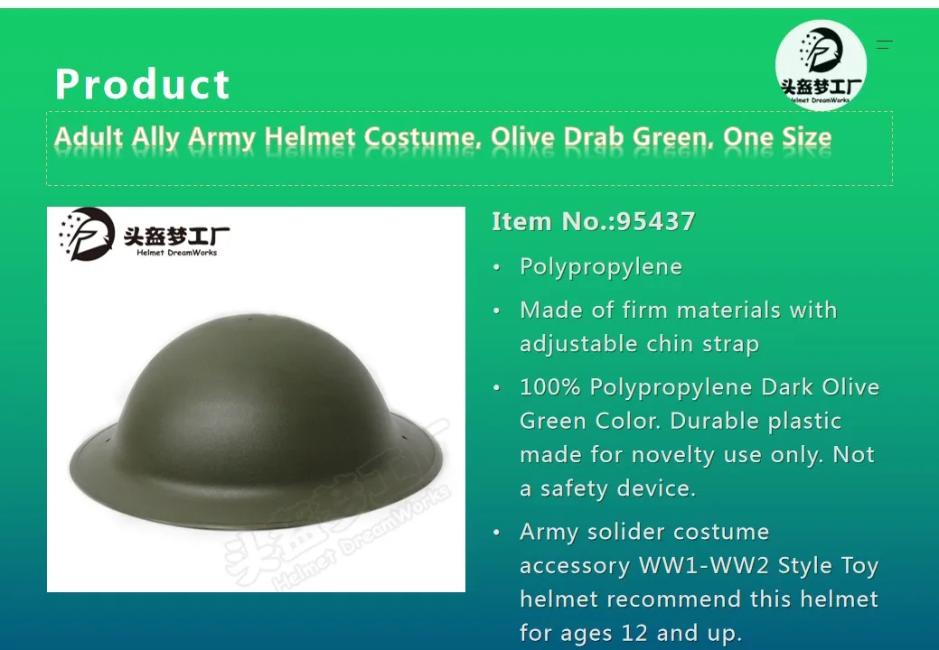 Adult Ally Army Helmet Costume - Olive Drab Green, One Size