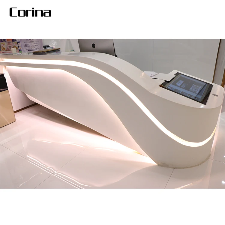 Custom White Glossy Acrylic Solid Surface Front Led Light Reception ...