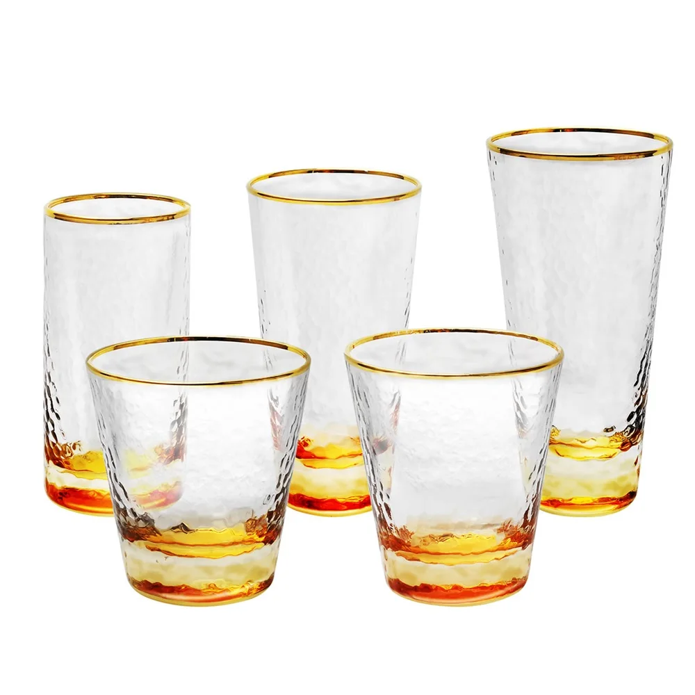 Gold Rim Drinking Glass Cup Set Whisky Water Juice Milk Coffee Tumbler ...