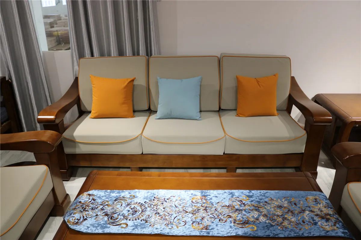 New Design Solid Wood Sofa Set Furniture Fabric Sponge Cushion Wood Arm ...