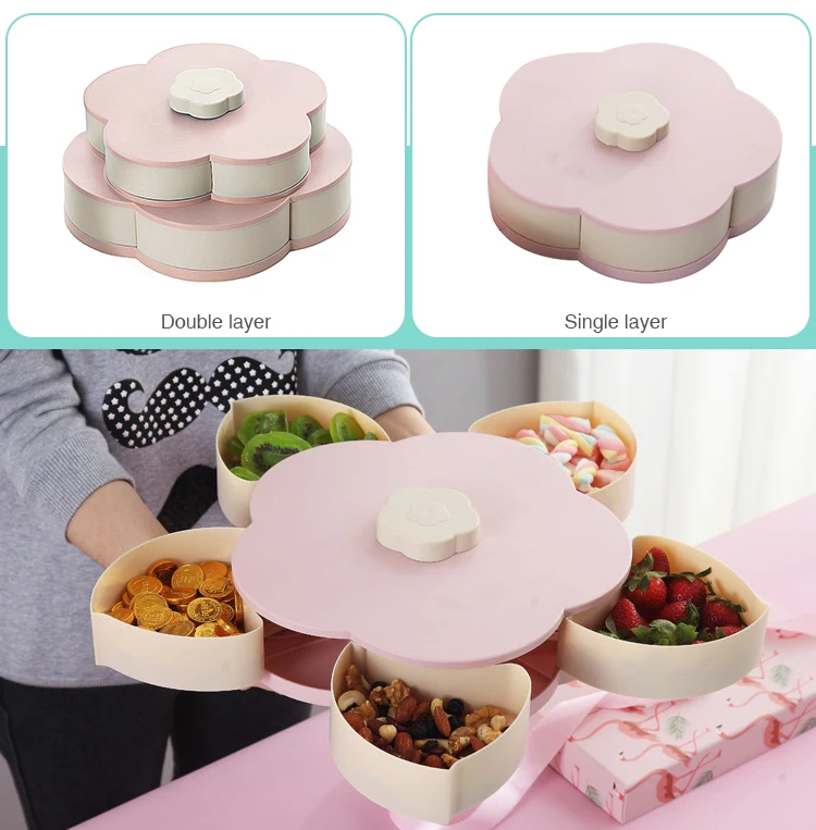 Rotating Snack Serving Tray,Double Deck Petal Shaped Snack Platter ...