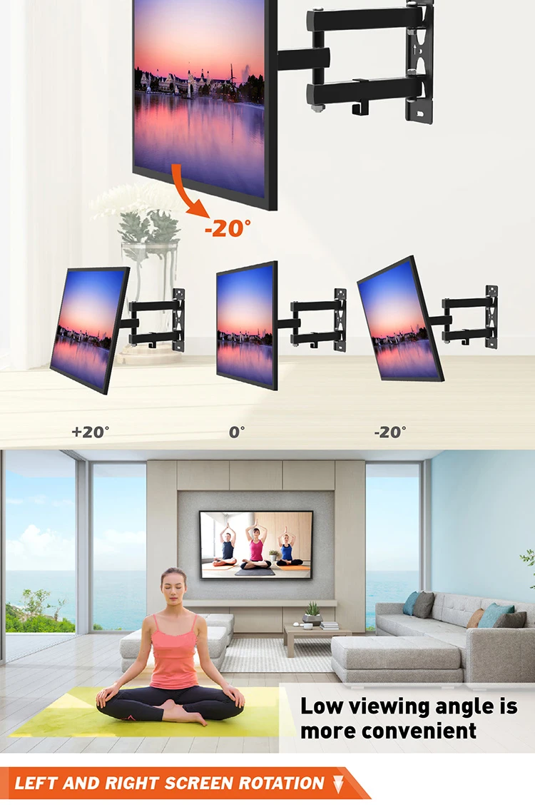 Full Motion Tv Mount 180 Degrees Swivel Tv Bracket Wall Mount,+20 To ...