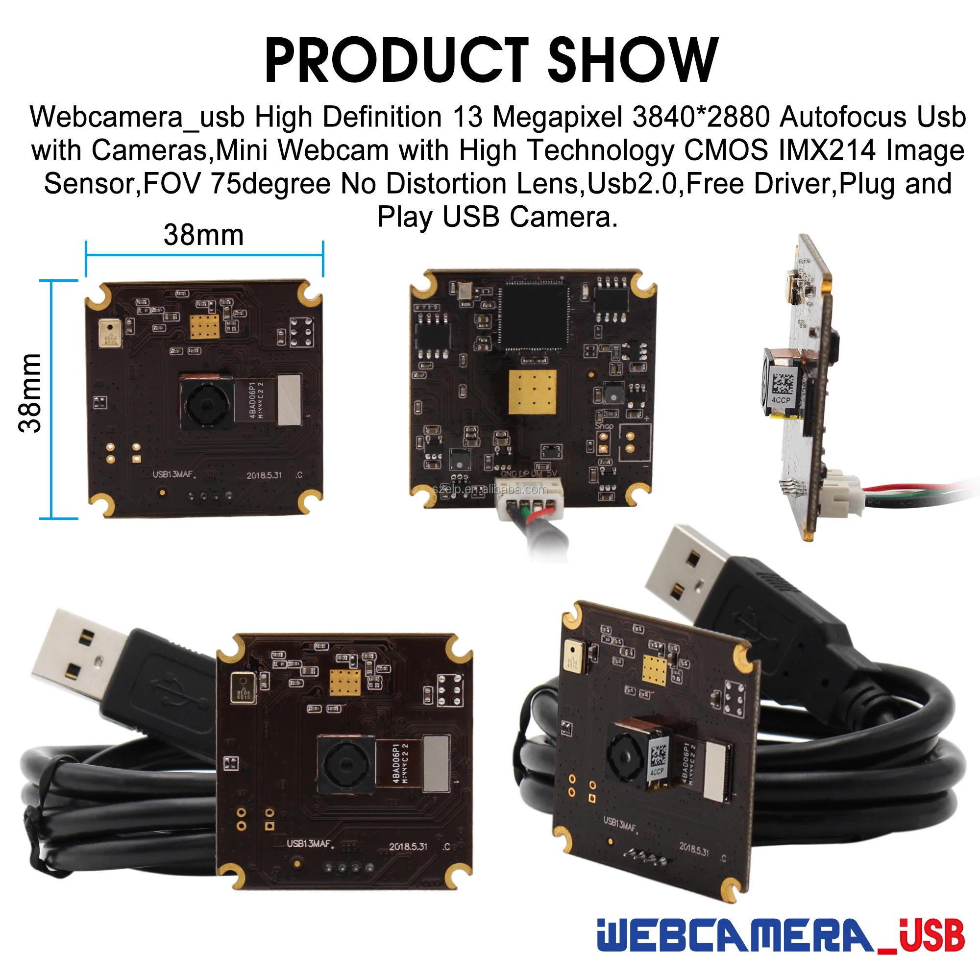 Elp 13 Mp 소니 Imx214 3840*2880 4k Usb 카메라 모듈 Mjpeg Yuyv 자동 초점 Uvc Usb ...