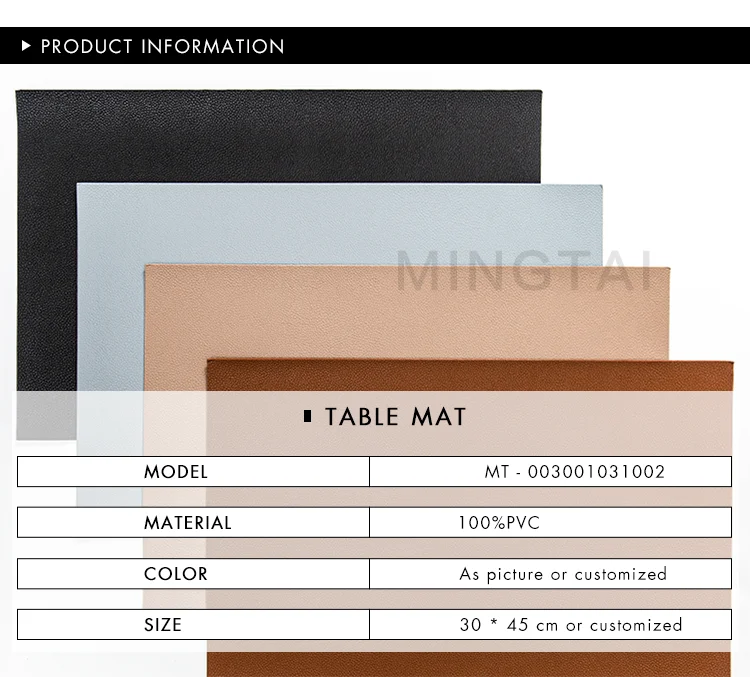 Soft Black Color PVC Table Mats - Waterproof & Customizable