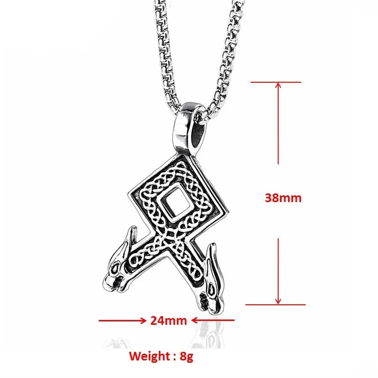 Stainless Steel Wolf Heads Othala Odal Rune Pendant Necklace With ...