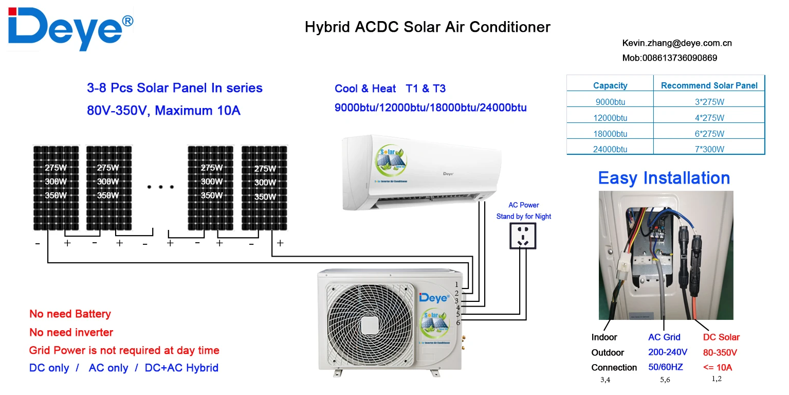 Deye Solar Air Conditioner 12000btu Hybrid Acdc Easy Installation - Buy ...