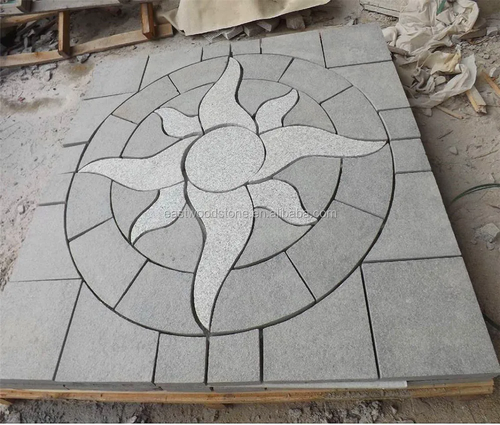 Black Granite Compass Round Stone - Padang Grey