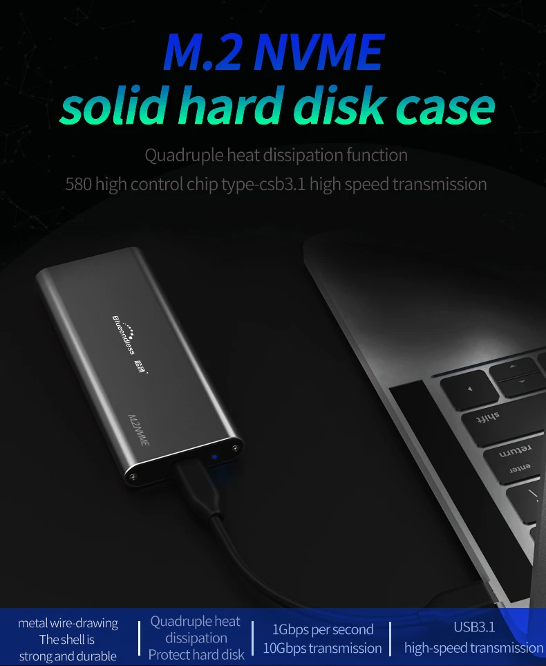 Blueendless M2 Usb Sata Enclosure Aluminum Ssd Case Tyep C 3.1 Nvme Ssd ...