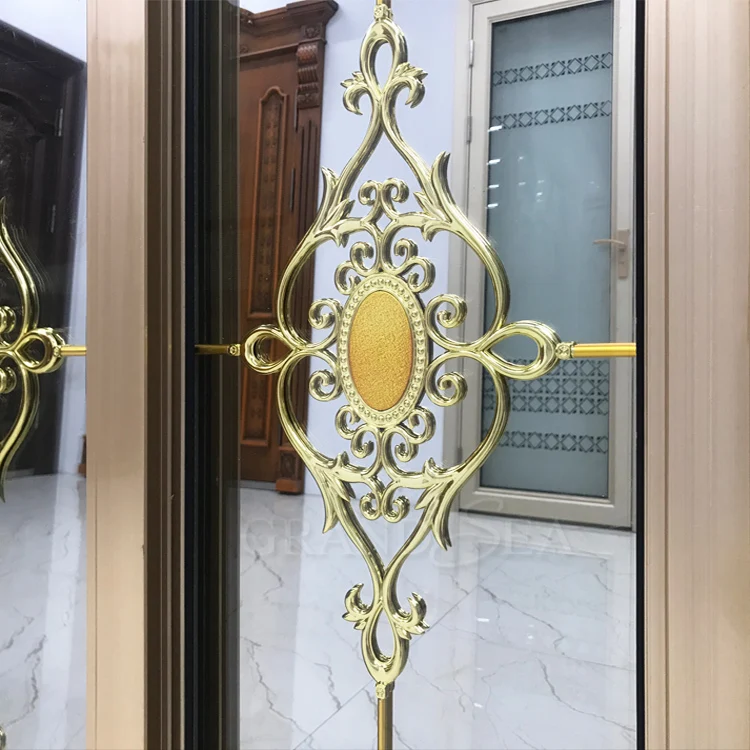 Electrophoresis Golden Color Aluminum Profile Sliding Window Picture ...