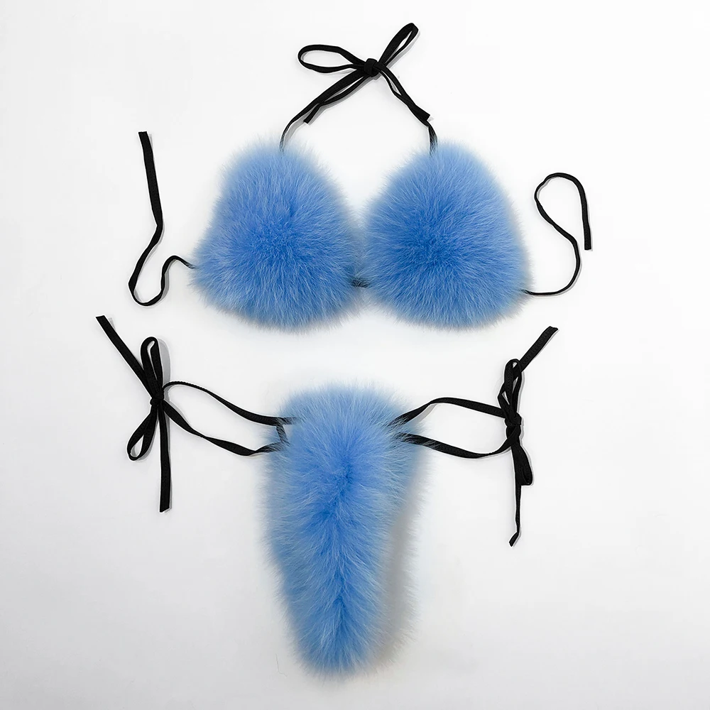 Women Real Fox Fur Bikini Sets Ladies Natural Raccoon Fur Bikini 2020 Bikini Girl Sexy Buy