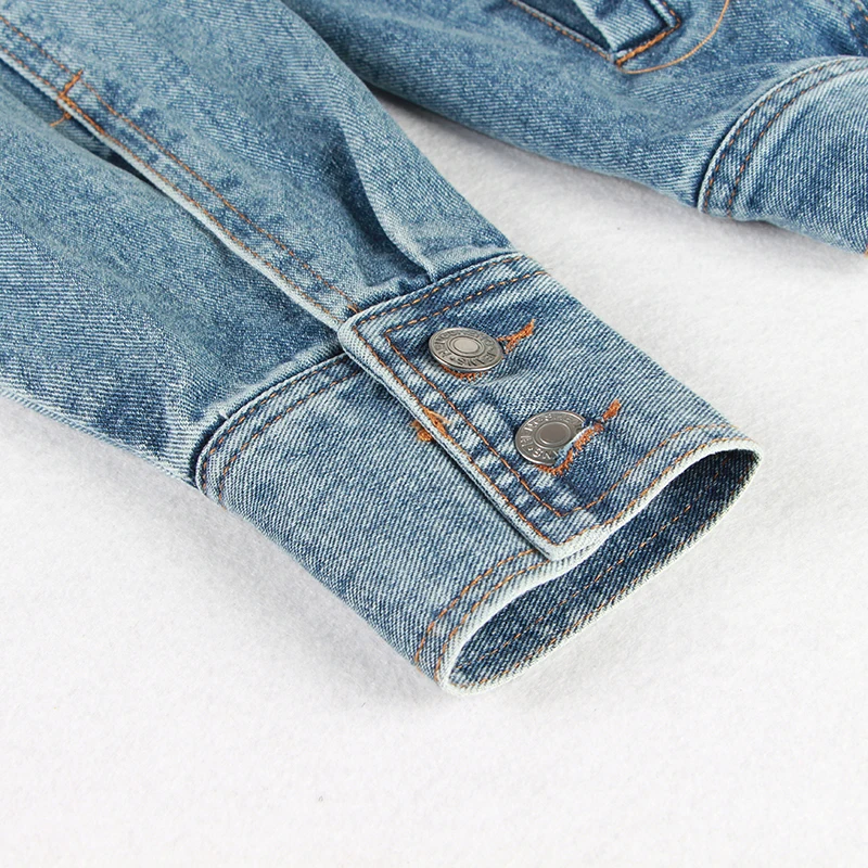 Casual One Shoulder Denim Jacket For Women Lapel Long Sleeve Button ...