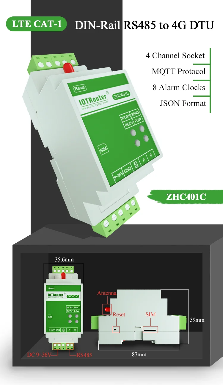 Din Rail Modbus To 4g Module Mqtt Json Gateway Transparent Transmission ...