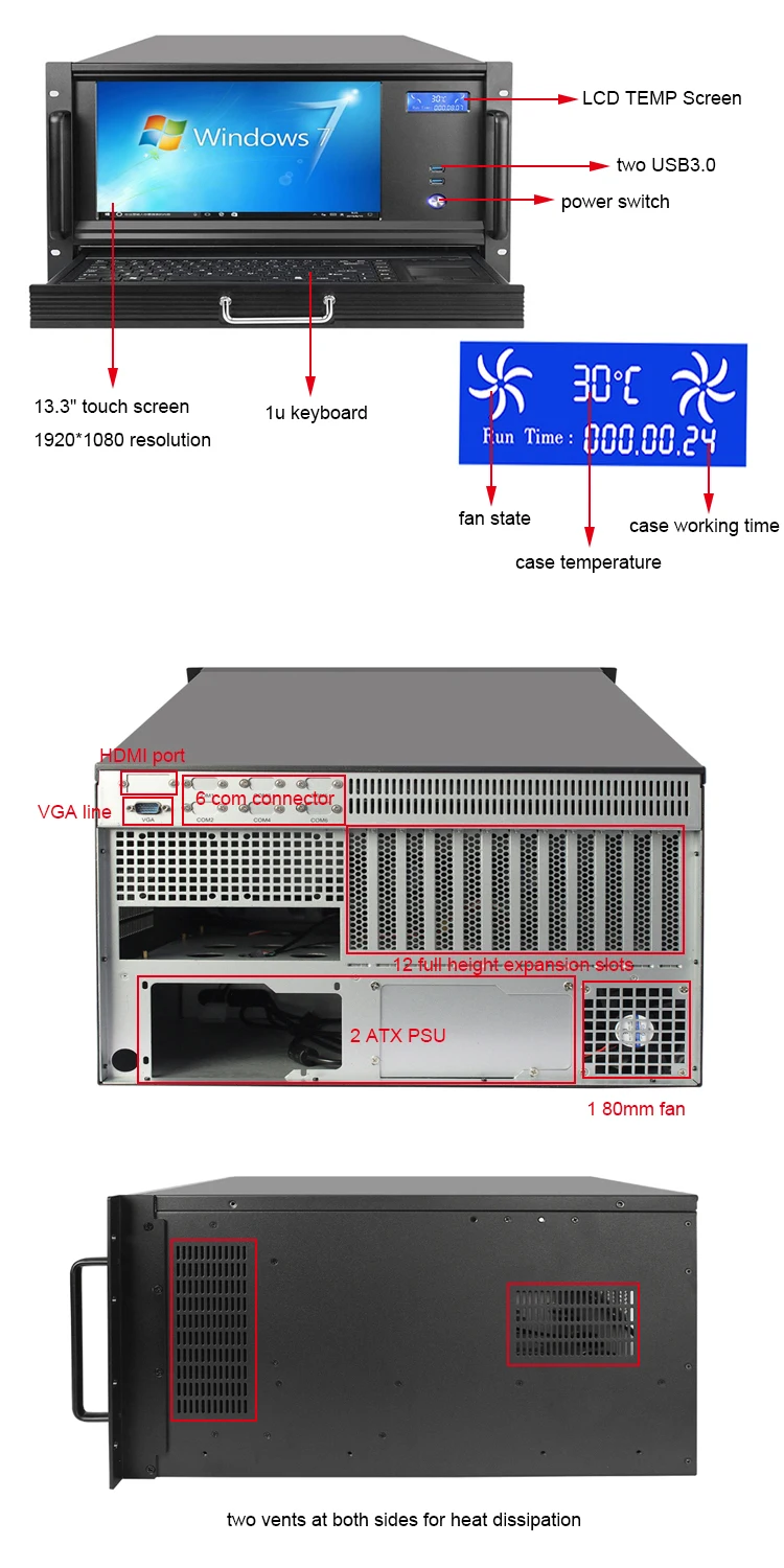 6U Rackmount PC Server Case with Touch Screen & ATX PSU