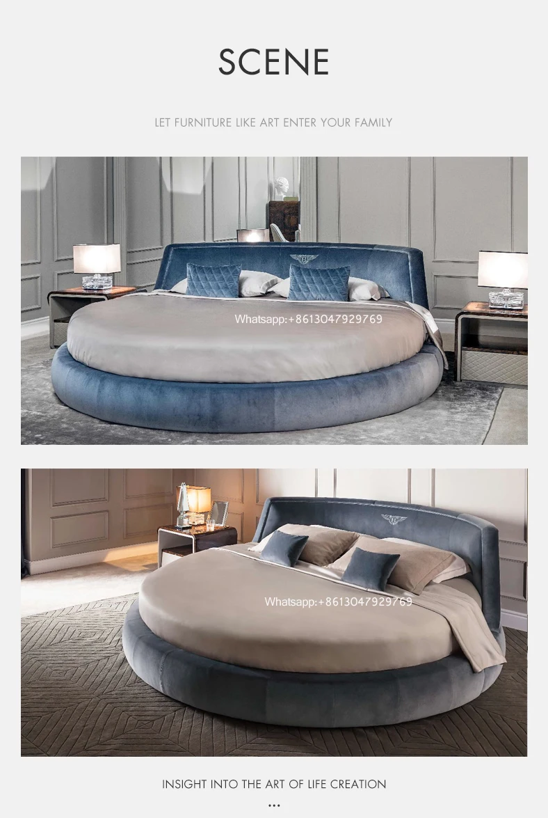 Hot Sale Modern Bedroom Furniture Set Blue Fabric Circle Beds For ...