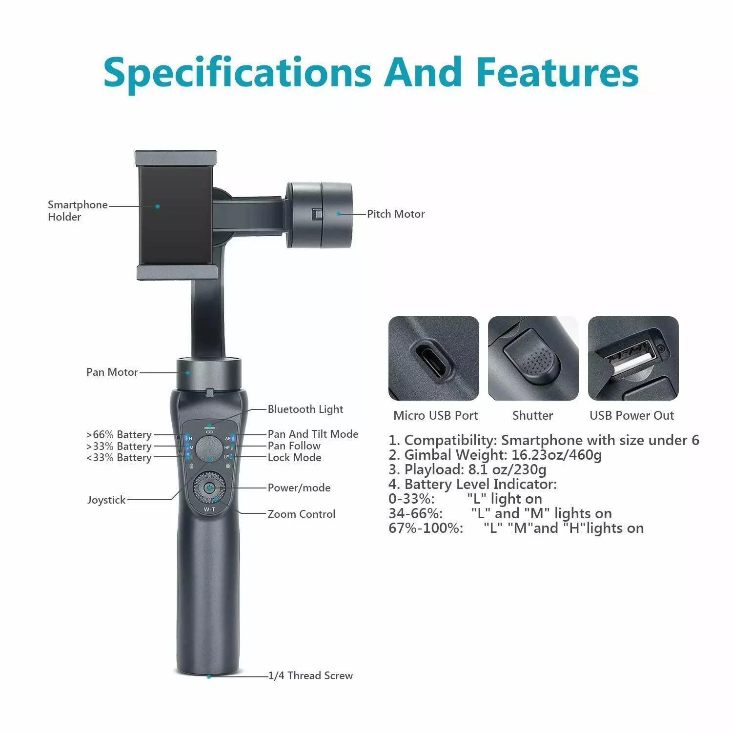 3-axis Gimbal Selfie Stick with Focus Zoom for Stable Videos