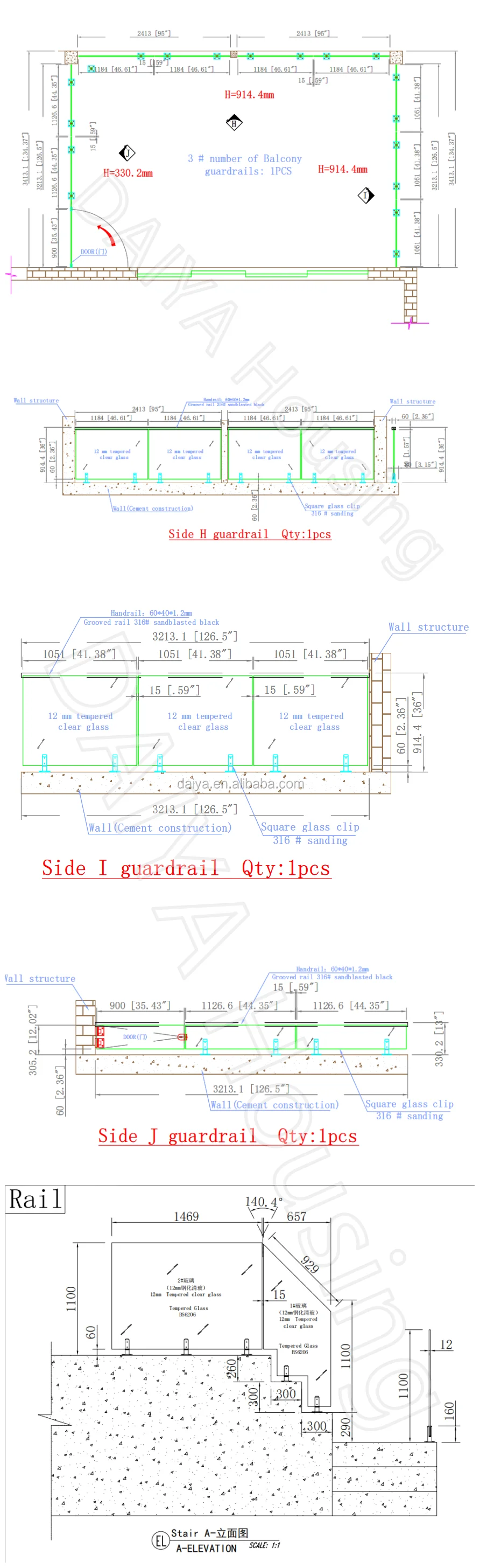 Kaca Railing Cad Untuk Balkon Penggunaan Kaca Tempered Spigot - Buy ...