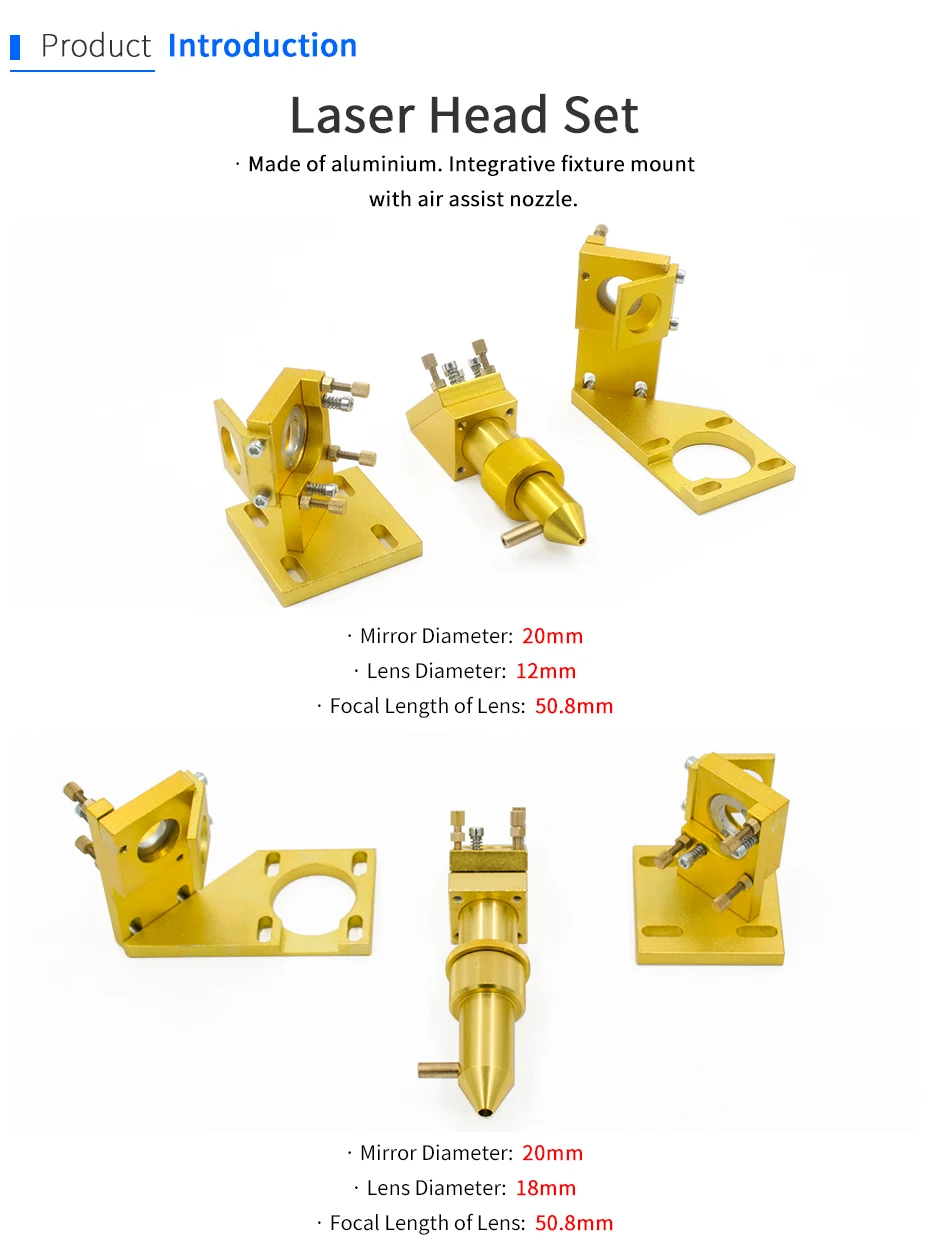OEM ODM CO2 Laser Head Kit 12mm 60w 18mm 100w for Cutting