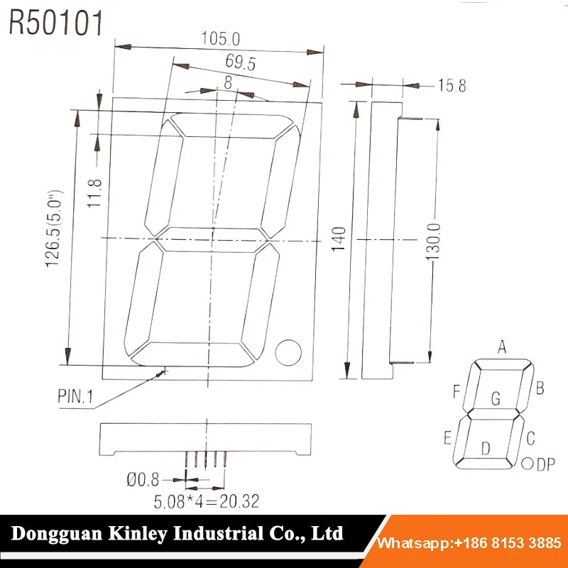 5 Inch 7 Segment LED Display - Blue, Green, White Diffuse