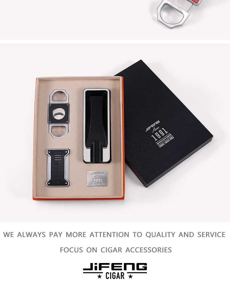 JIFENG TZ216 Custom logo Cigar Cutter Ashtray Jet-flame Lighter Red ...