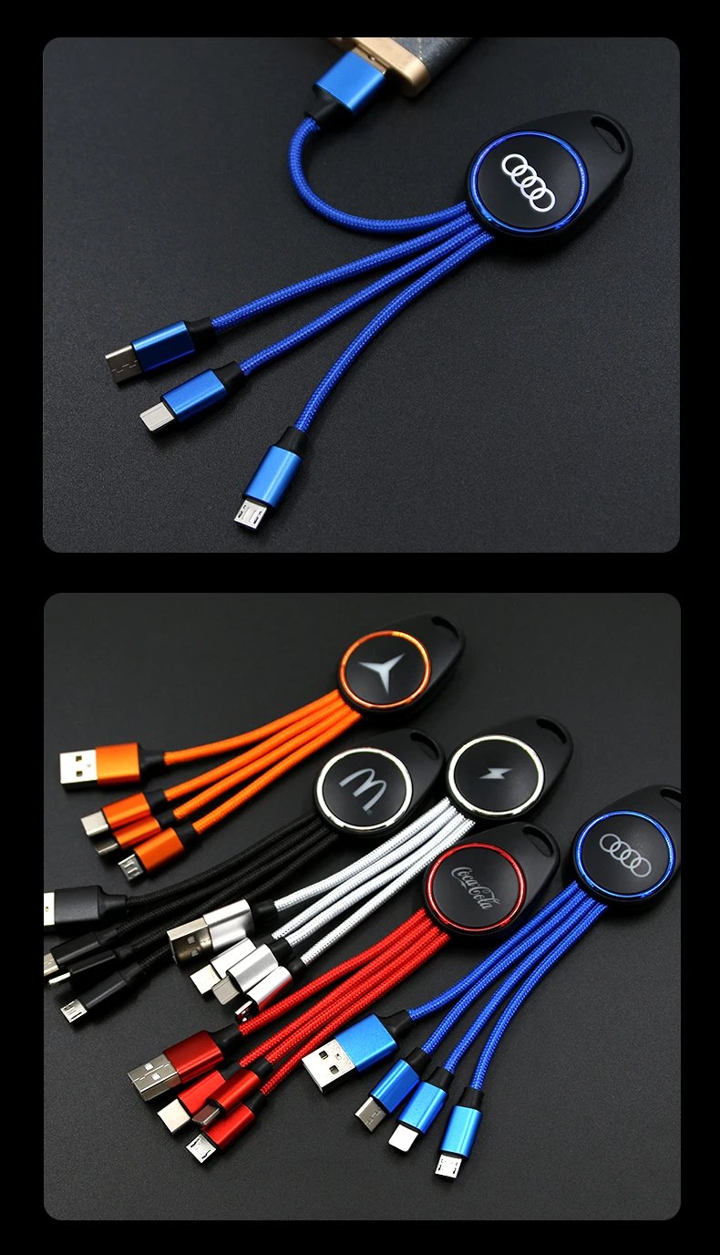 Cheap Oem Logo 3 In 1 Keychain Charging Cable Mini Nylon Braided Phone ...