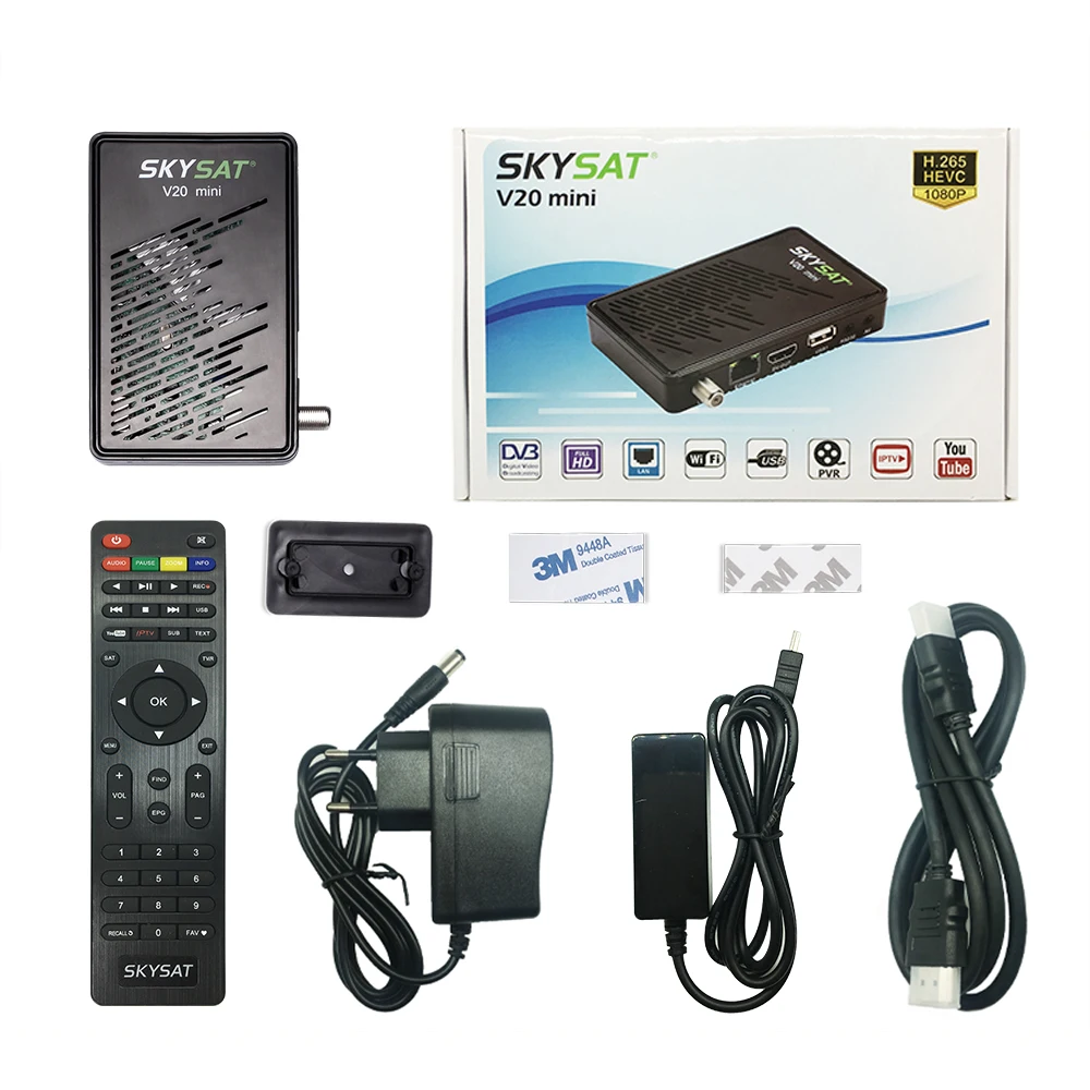 SKYSAT V20 mini DVB-S2 + H.265 + ACM + Auto Powevu m3u Digital receptor ...