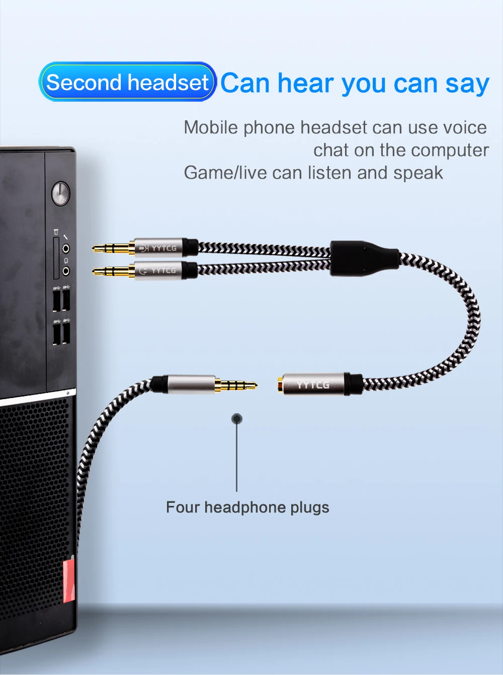 Yytcg Splitter Headphone For Computer 3.5mm Female To 2 Male 3.5mm Mic ...