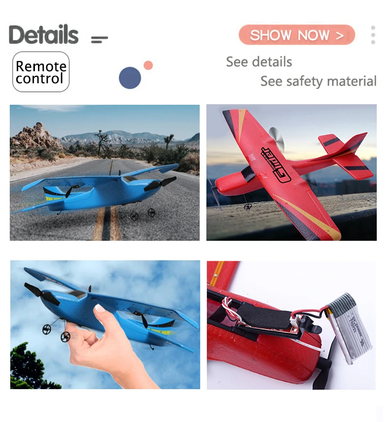 Outdoor Play Toy 2ch 2.4g Epp Plane Model Rc Glider Airplane With Gryo ...
