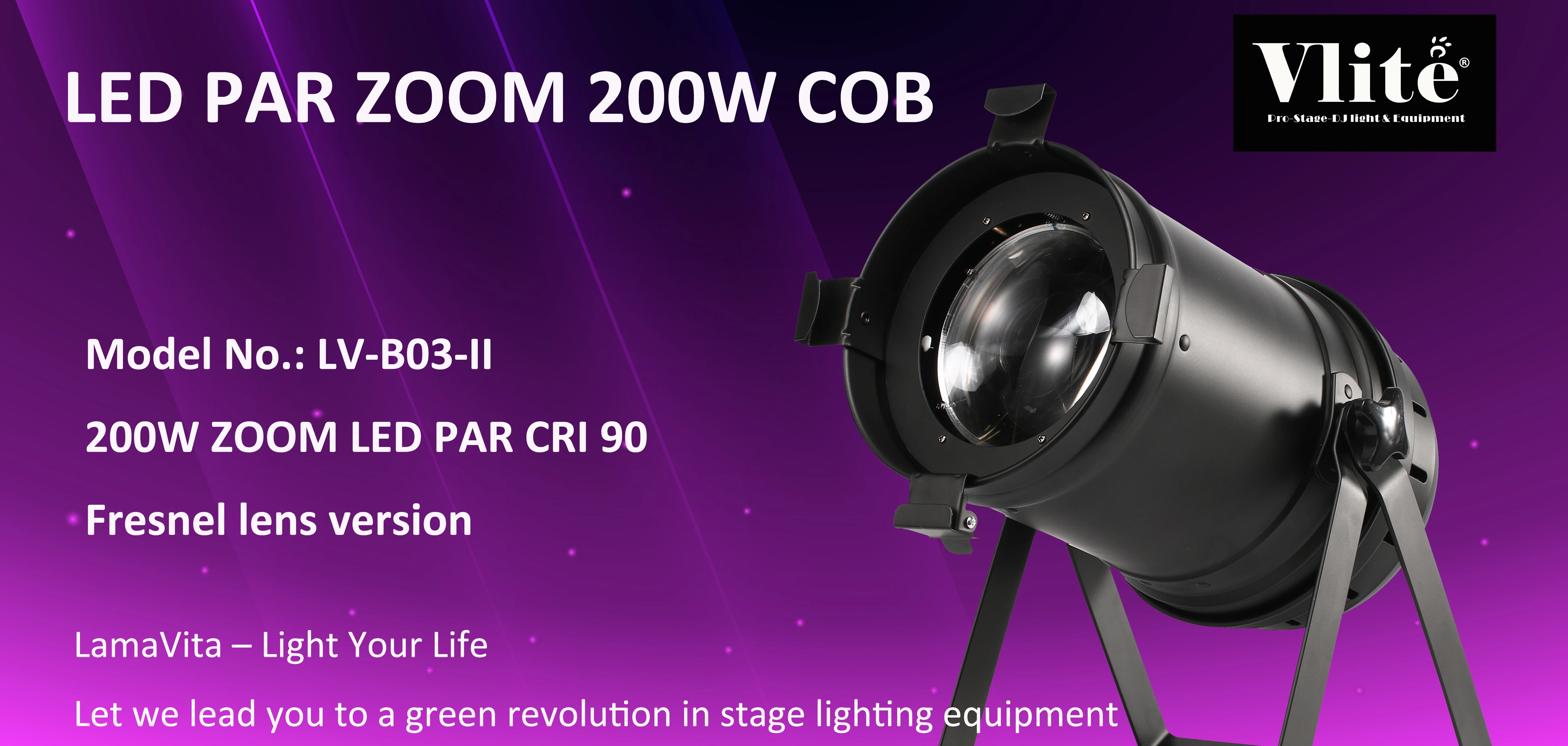 Upgraded 200W ZOOM LED PAR Fresnel Lens Version - 2-Year Warranty