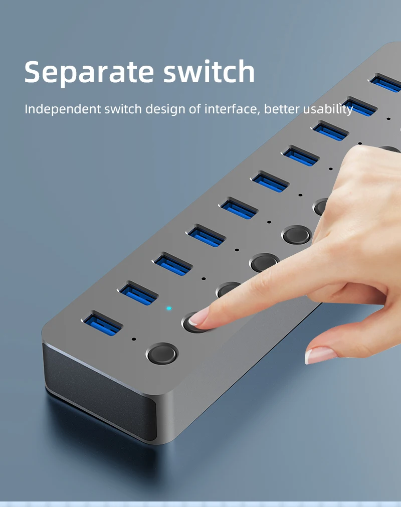 Hub Docking Station 10 Ports Usb 3.0 5gbps Metal Adapter Extension ...