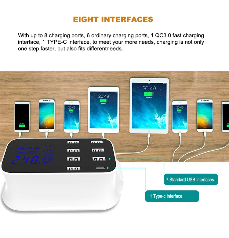 Hotel New Multiple Eight Port Usb High-power Intelligent Charger ...