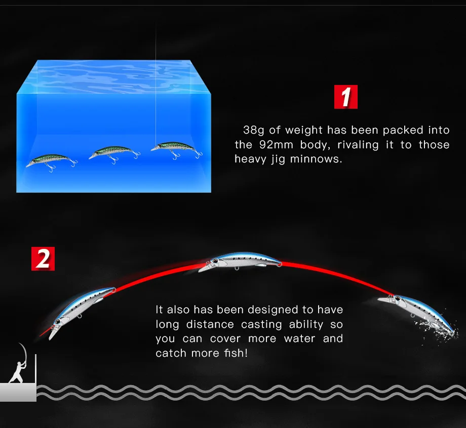 ALLBLUE 92mm ZORO Sinking Minnow - Versatile Fishing Lure