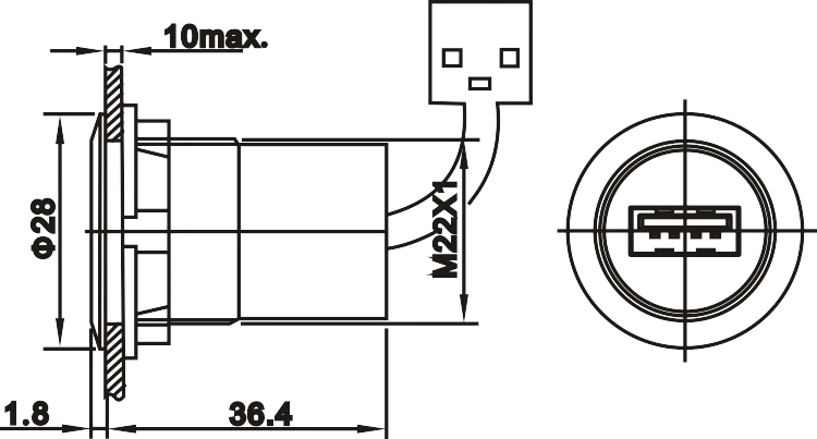 22mm Black Surface Metal Usb Connector/usb Socket (usb3.0 Female A ...