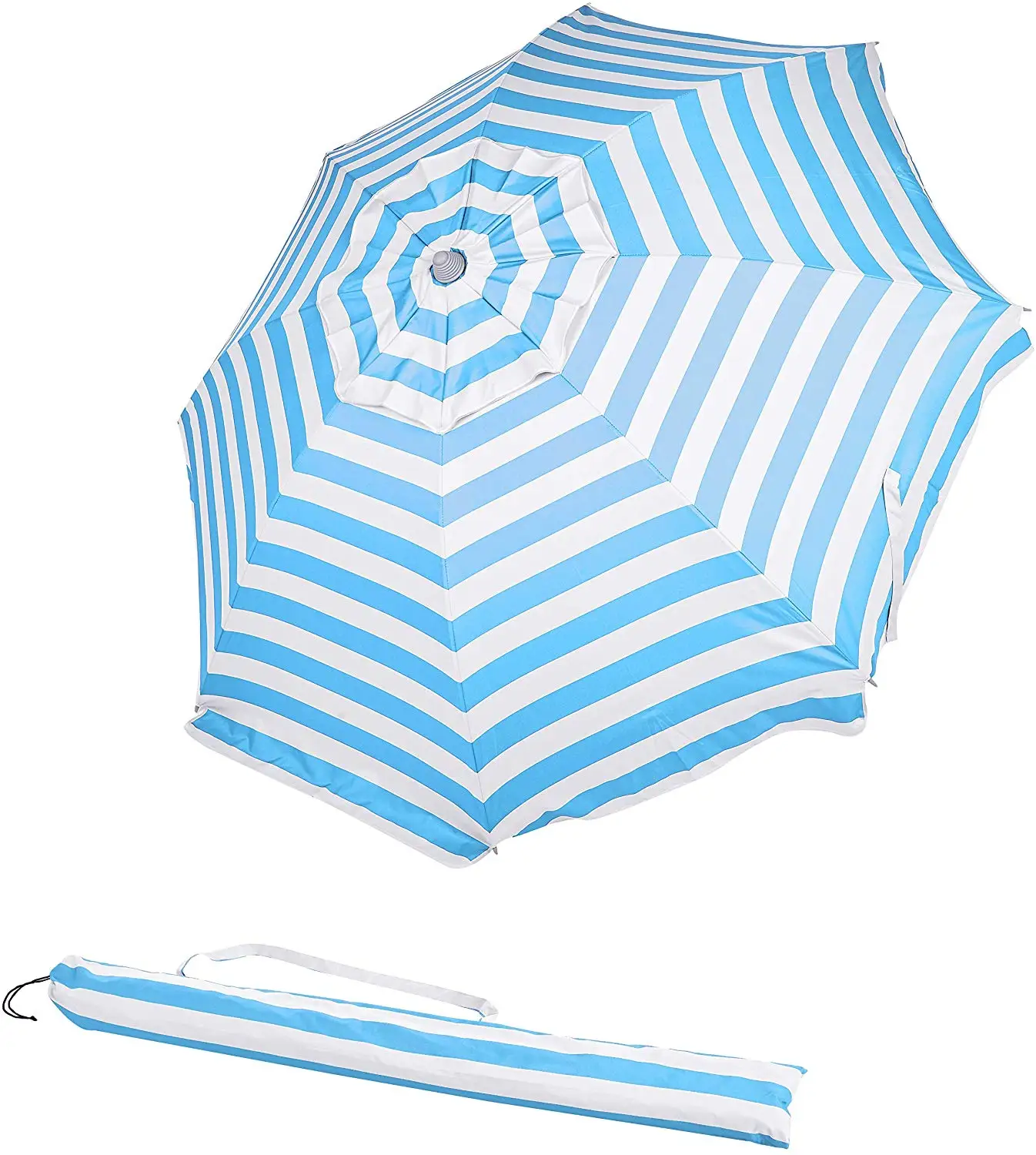 Light Blue Striped Beach Umbrella With Zinc Alloy Tilt - Buy Light Blue ...
