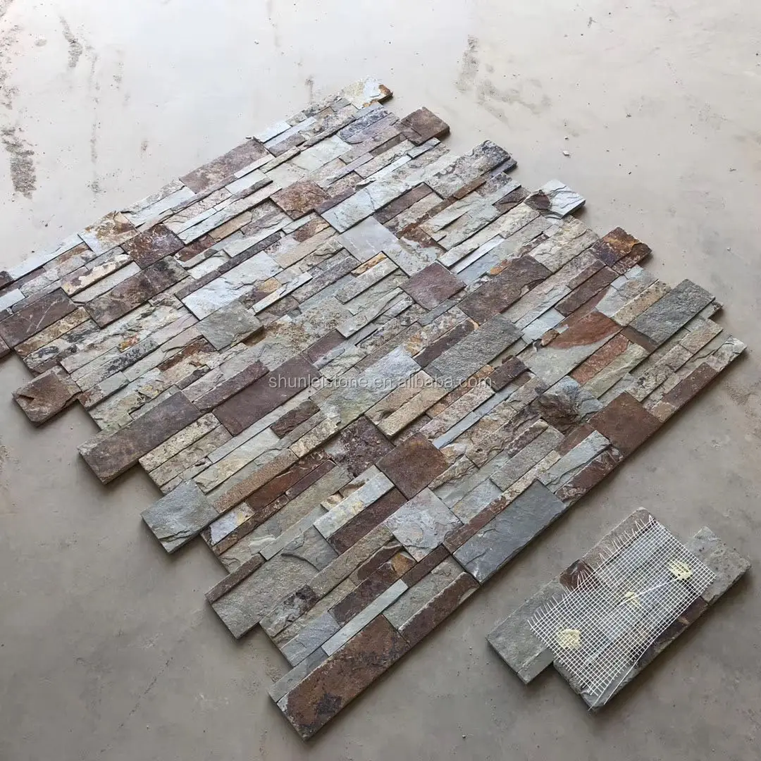 Outdoor Natural Green Quartzite Stacked Stone Veneer Panel Wall Cladding