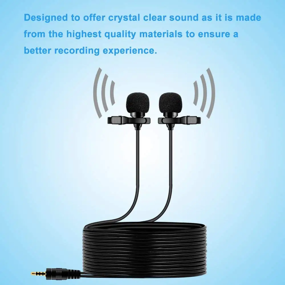 Dual-head Clip Lavalier Collar Microphone - Noise Cancelling